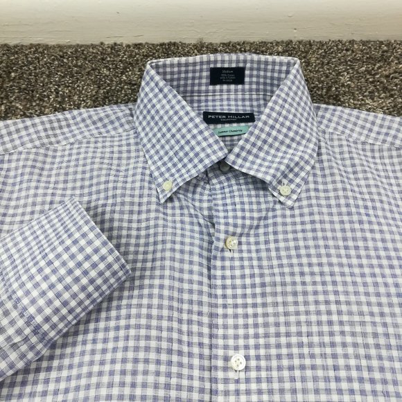 Peter Millar | Shirts | Peter Millar Shirt Chambray Gingham Checked Ls Button Up Blue Mens ...